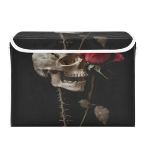 dalawu containers baskets with lids rose skull fabric foldable storage bins organizer with lid collapsible storage boxes for home bedroom closet office