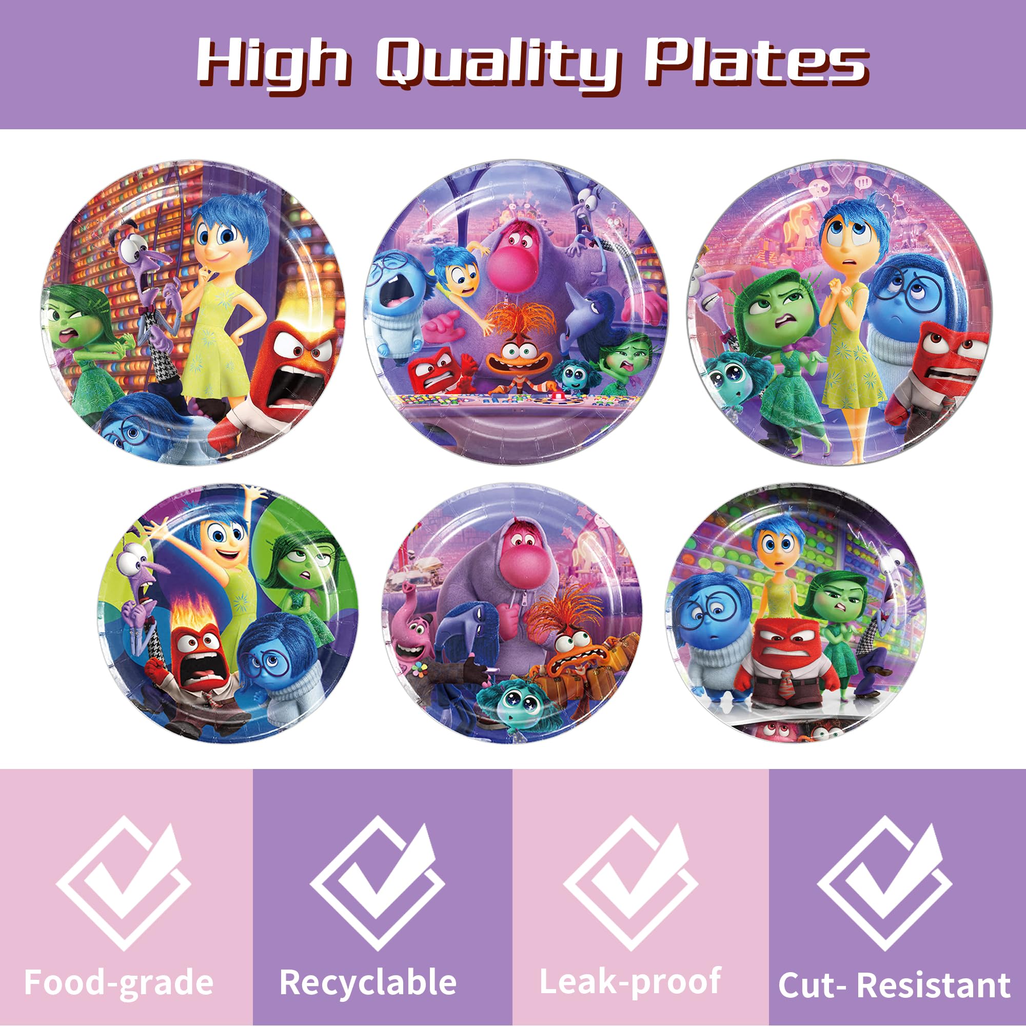 Inside Out Birthday Party Supplies,Inside Out Party Tableware Decoration.Inside Out Plates Napkins Tablecloth Kit for Inside Out Supplies