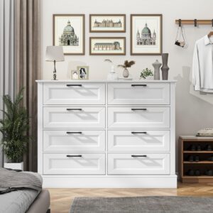 ZLWJGY White Dresser for Bedroom, Wood Dresser with 8 Drawers, Chest of Drawer for Bedroom Living Room Entryway Hallway, Modern Farmhouse Style