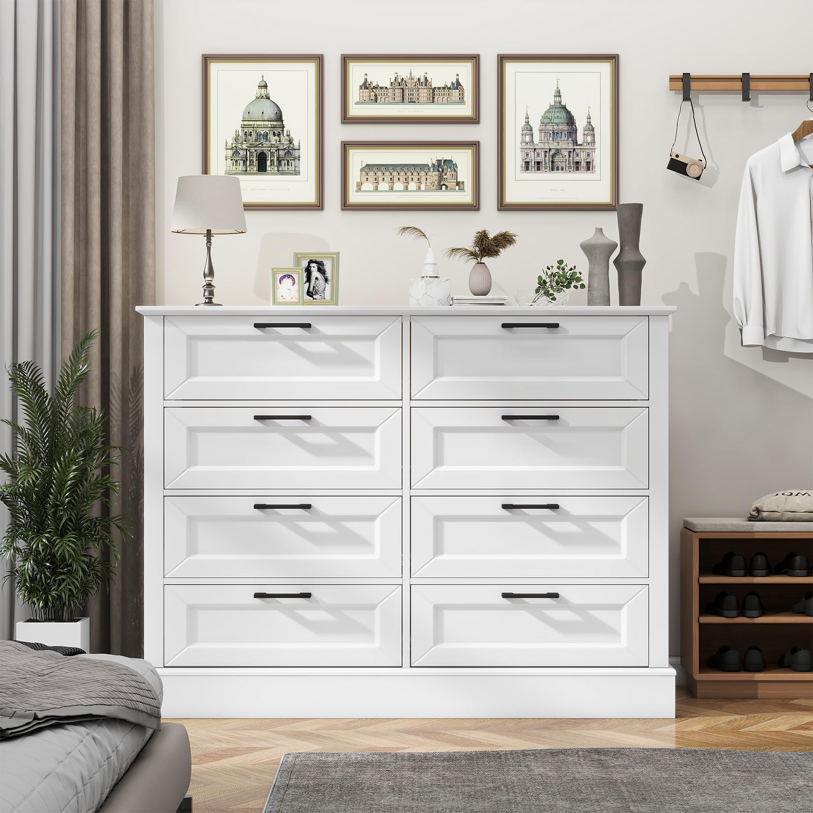 ZLWJGY White Dresser for Bedroom, Wood Dresser with 8 Drawers, Chest of Drawer for Bedroom Living Room Entryway Hallway, Modern Farmhouse Style