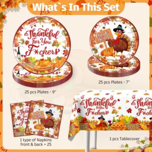 Thanksgiving Paper Plates and Napkins, Friendsgiving Party Decorations Plates Napkins Tablecloth Serving 25 Guests Thankful for You Funny Thanksgiving Friendsgiving Party Supplies Table Decorations