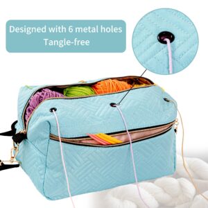 AGX Bravo Small Crochet Bag Organizer Knitting Bag Yarn Holder Storage Bag Crochet Hook Case for Women Crocheting Bags Organizer for 20x1.7oz Yarn Skeins and Crochet Knitting Accessories (Light Blue)