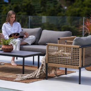 Grand patio 4-Piece Outdoor Conversation Set, Wicker Patio Furniture Set, Boho Patio Sofa Seating with Coffee Table for Garden, Backyard, Balcony, Gray