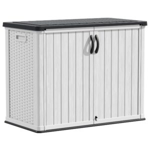 devoko outdoor storage cabinet 26 cu ft with pad-lockable doors, horizontal storage shed waterproof patio tools storage box for sofa cushions, gardening tools and accessories (white)