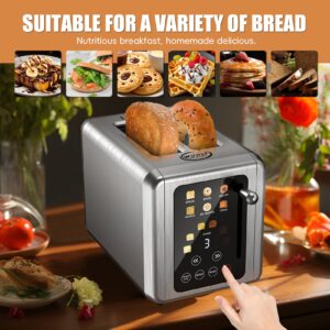 Touch screen Toaster slice, Stainless Steel Digital Timer Toaster with Sound Function, 6 Bread Types & 6 Shade Settings, Smart Extra Wide Slots Toaster with Bagel, Defrost Functions (silver, 2)