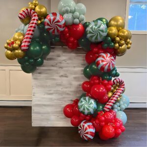 christmas balloon garland arch kit red green gold white 144 pcs 12" 10" 5" latex balloons candy cane balloons for kids xmas new year birthday holiday party indoor outdoor decorations supplies