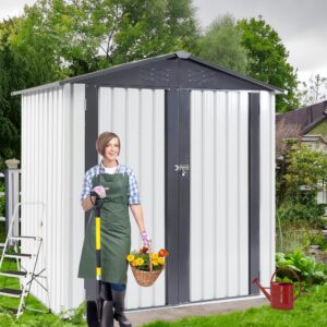 yopto 6x4x6 ft metal storage shed outdoor storing tools with lockable hinge door,per-fect-to store garden tools,lawn care equipment and outdoor-toys for backyard patio,white+grey