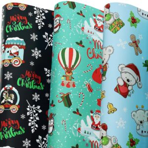 bolianne christmas wrapping paper for kids boys girls - funny xmas holiday gift wrap with santa, polar bears, horses for new year party - 6 large sheets, 27 x 37 inch, high gloss