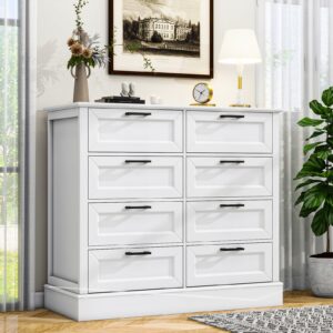 ZLWJGY White Dresser for Bedroom, Wood Dresser with 8 Drawers, Chest of Drawer for Bedroom Living Room Entryway Hallway, Modern Farmhouse Style