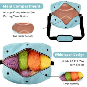 AGX Bravo Small Crochet Bag Organizer Knitting Bag Yarn Holder Storage Bag Crochet Hook Case for Women Crocheting Bags Organizer for 20x1.7oz Yarn Skeins and Crochet Knitting Accessories (Light Blue)