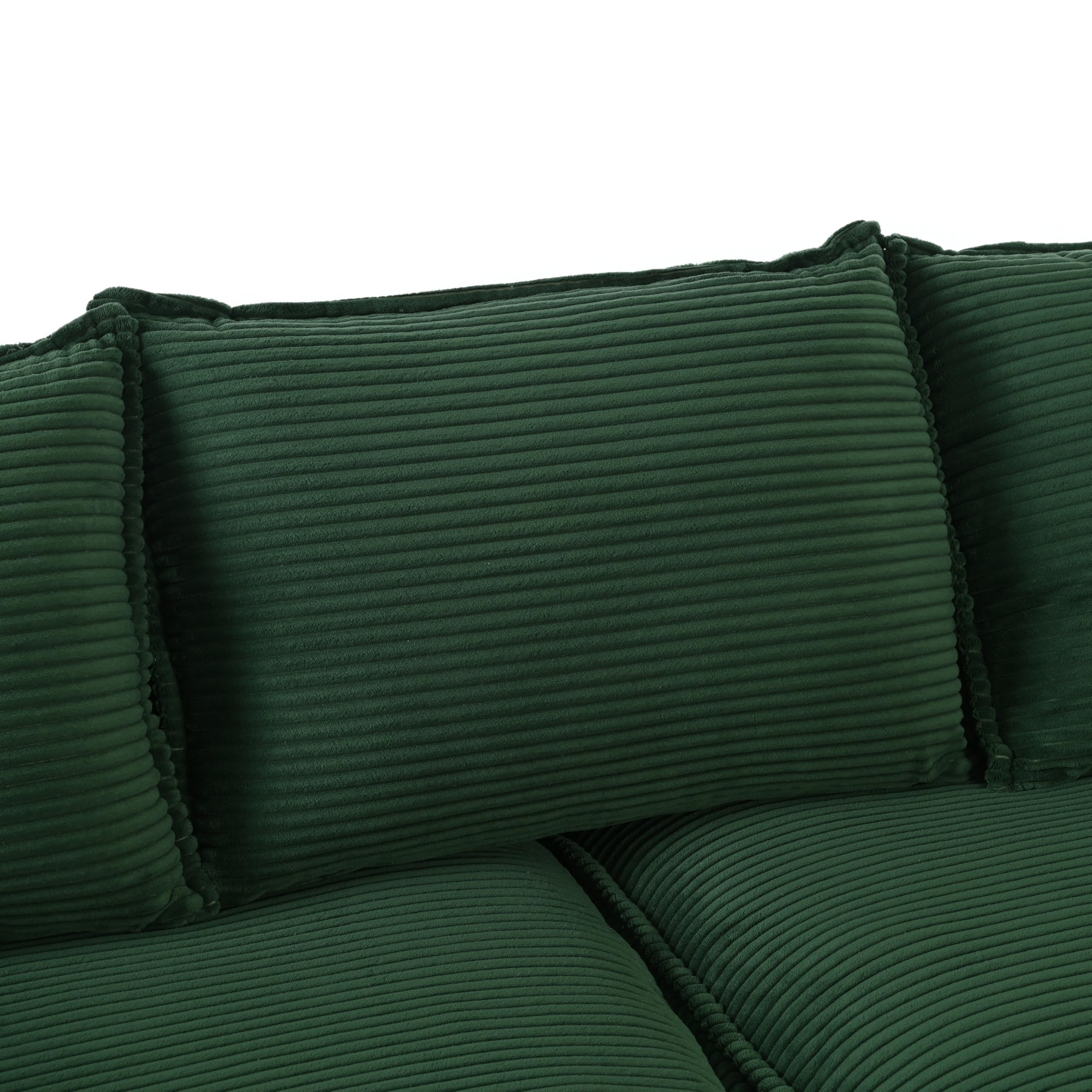 Merax 85.4" Modern Curved Corduroy Fabric Sofa, Back Upholstered Couch with 2 Decorative Throw Pillows for Living Room, Bedroom, Apartment, Dark Green