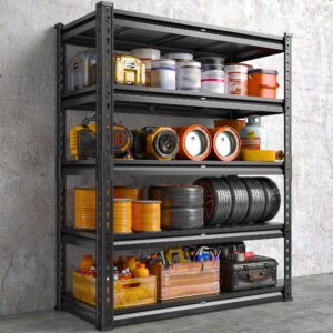 reibii 72" h garage shelving 5-tier heavy duty storage shelves 2000lbs metal storage utility rack for commercial warehouse pantry kitchen,black,72" hx 40" wx18 d