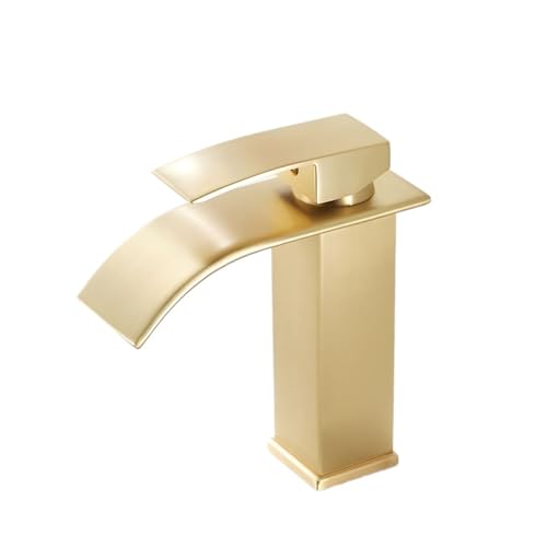 Brushed Gold Waterfall Faucet Bathroom Sink Faucets Hot Cold Water Mixer Crane Deck Mounted Single Hole Bath Tap Chrome Finished(Black)