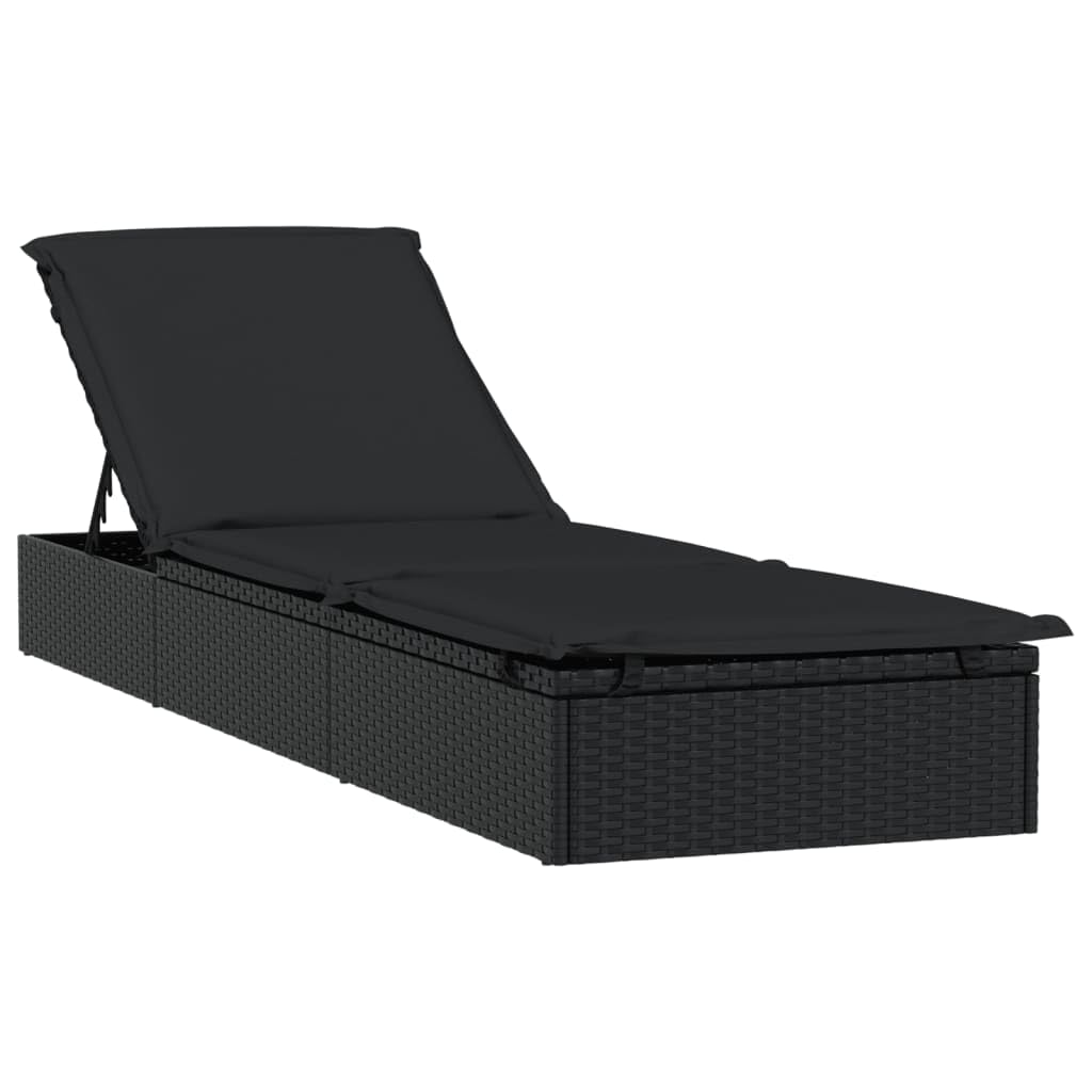 ANYCHOLE Patio Sun Loungers Sunbed 1 pc with Cushion Black 79.1"x21.7"x24.4" Poly Rattan,Outdoor Patio Sunbed with Adjustable Cushioned Lounger for Poolside Comfort