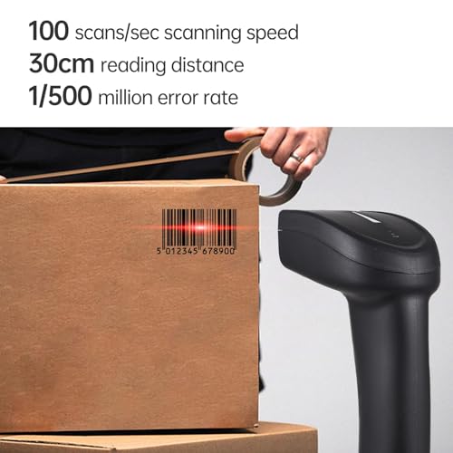 Barcode Scanner,HXBER 2D Wireless BT+2.4G Barcode Scanner Handheld USB Wired 1D Bar Code Reader Manual Trigger 640*480 CMOS Scanning Support Paper and Screen Code Compatible with Windows Android MAC