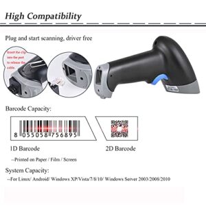 USB Barcode Scanner,HXBER 2D QR 1D USB Barcode Scanner CCD Red Light PDF417 Screen Scanning Bar Code Reader Support Multiple Language for Wechat Alipay Mobile Payment