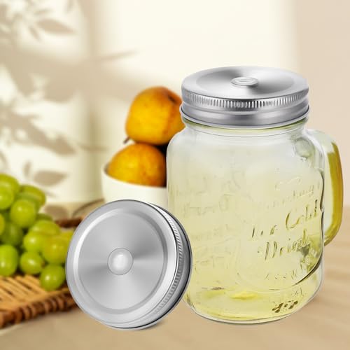 8PCS Metal Regular Mouth Mason Canning Jar Lids with Straw Hole Metal Drinking Lid Decorative Mason Jar Caps Reusable Stainless Steel Wide Mouth Mason Jar Lids for Drinking Food Storage