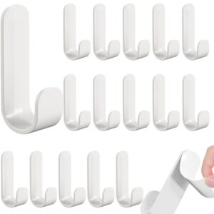 duehoppee 16 pack plastic adhesive hooks,damage-free hooks holder,key holder,cute key hooks,j-shaped decorative wall hooks for hanging hat cup glass headset towel (white)