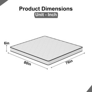 6 Inch King Size Mattress with Innerspring and Foam, Hybrid Mattress King with Fiberglass Free, Medium Firm Spring Mattress, King Size Mattress in A Box, Pressure Relief, 80"L X 76"W X 6"Th, White