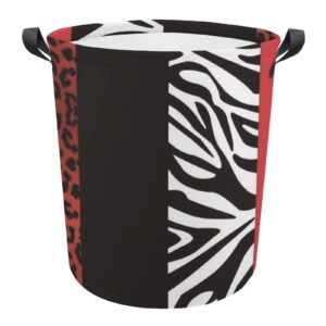 red leopard and zebra animal print laundry basket large round canvas laundry hamper with handles foldable storage bin for dirty clothes hamper bedroom bathroom