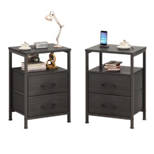 ziwei star night stand set 2, nightstands end tables with fabric storage drawer and open wood shelf, sidetables for bedroom, small bedside furniture, dorm, easy assembly, black