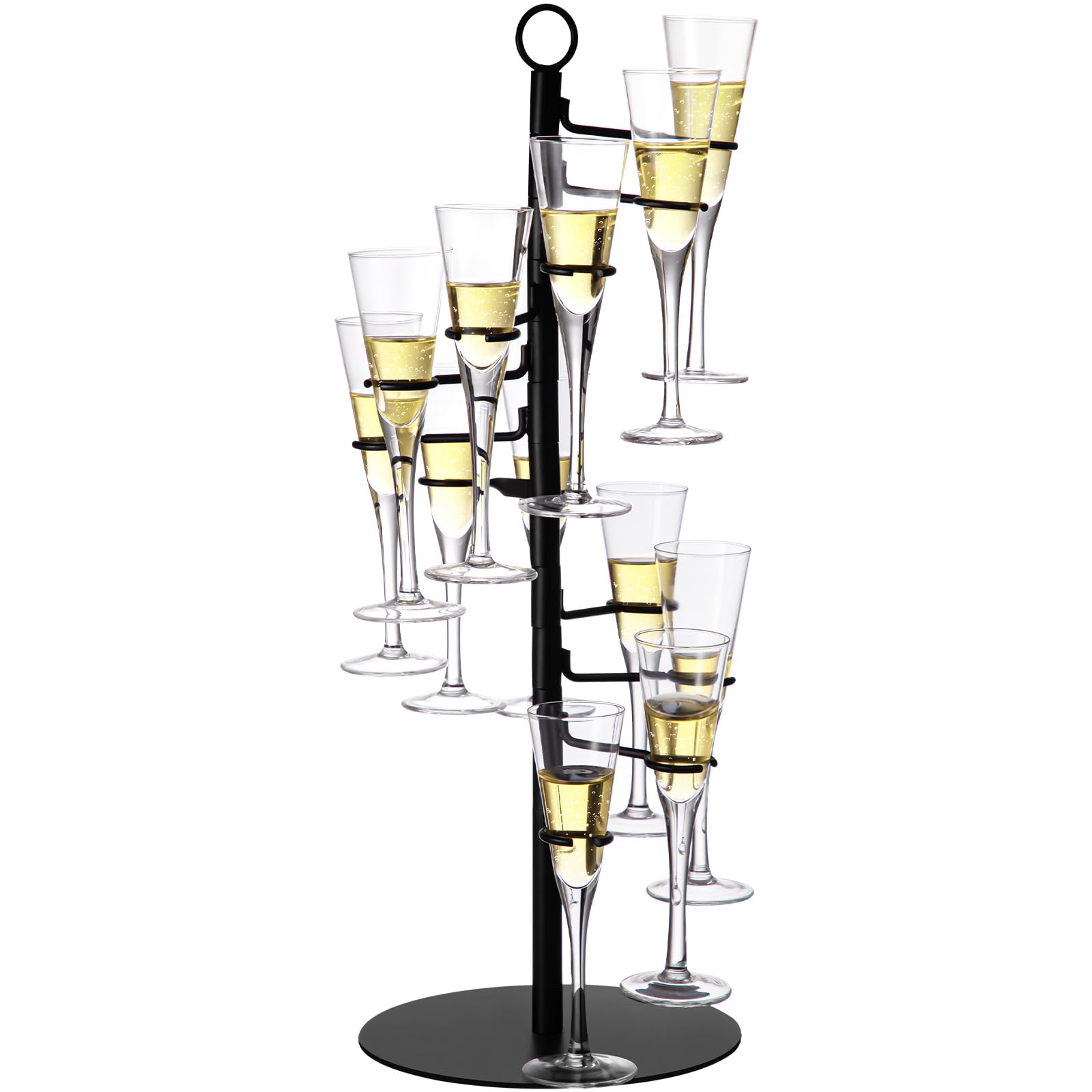 Black Metal Cocktail Tree Stand Cocktail Tasting Display Stand 12 Holders Spiral Staircase Drink Server for Champagne Martini Margarita Bar Weddings Bridal Shower Birthday New Year Celebration Events