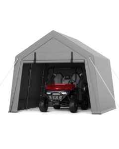 garveelife 6' x 8' outdoor portable shed, shelter logic with roll-up zipper door, heavy duty waterproof tarp, storage tent for motorcycle, bike, firewood, garden tools