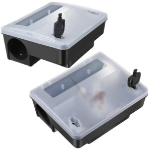 qualirey 2 pcs rat bait station boxes with key, rat trap boxes with transparent lid heavy duty bait blocks for mice and rats plastic mouse bait traps for garden home outdoor