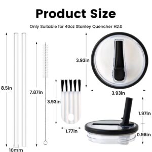 2 Pcs 40 OZ Tumbler Flip Straw Lid Fit for Stanley Quencher, Leakproof Replacement Tumbler Lids, Splash Resistant Tumbler Covers with Straws and Brush for Stanley Cup Accessories (Black)