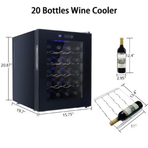 20 Bottle Wine Fridge Wine Cooler with Double Glass Doors, 46°F - 64°F Temperature Control for Red Wine, Champagne, Whiskey, Wine Fridge Small for Bar, Home, Office