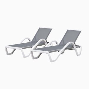 purple leaf patio chaise lounge chair set of 2 outside plastic stackable tanning chairs with armrests for pool sunbathing beach deck outdoor loungers, light grey