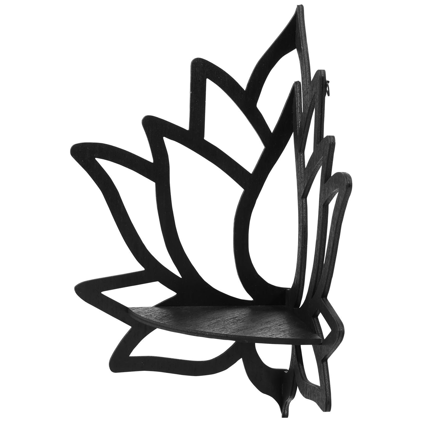 LYIYEYAN Water Lily Flower Corner Shelves Wooden Lotus Crystal Shelf Black Wall Crystal Display Shelf Decorative Lotus Floating Shelf Wall Hanging Shelves for Bedrooms Offices Living Room Decoration