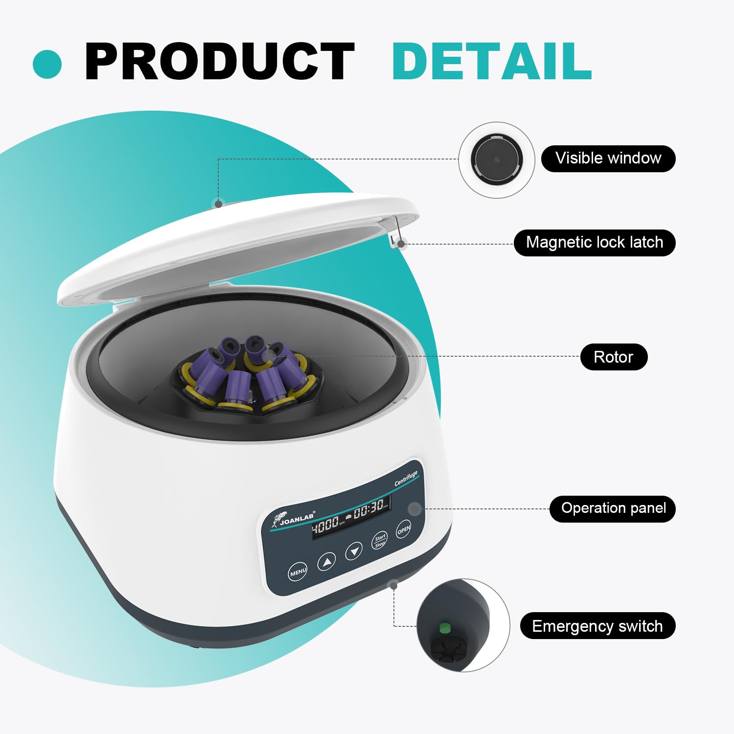 JOANLAB Lab Centrifuge Machine 2ml/5ml/10ml x 8, 15ml x 4 Low Speed 500-4000rpm,2180xg RCF Digital Benchtop Centrifuges w/Timer