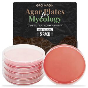 gro magik premium pre-made malt extract agar plates for mycology, pre-poured and sterilized agar plates for mushrooms to support robust mycelium growth (5 pack)