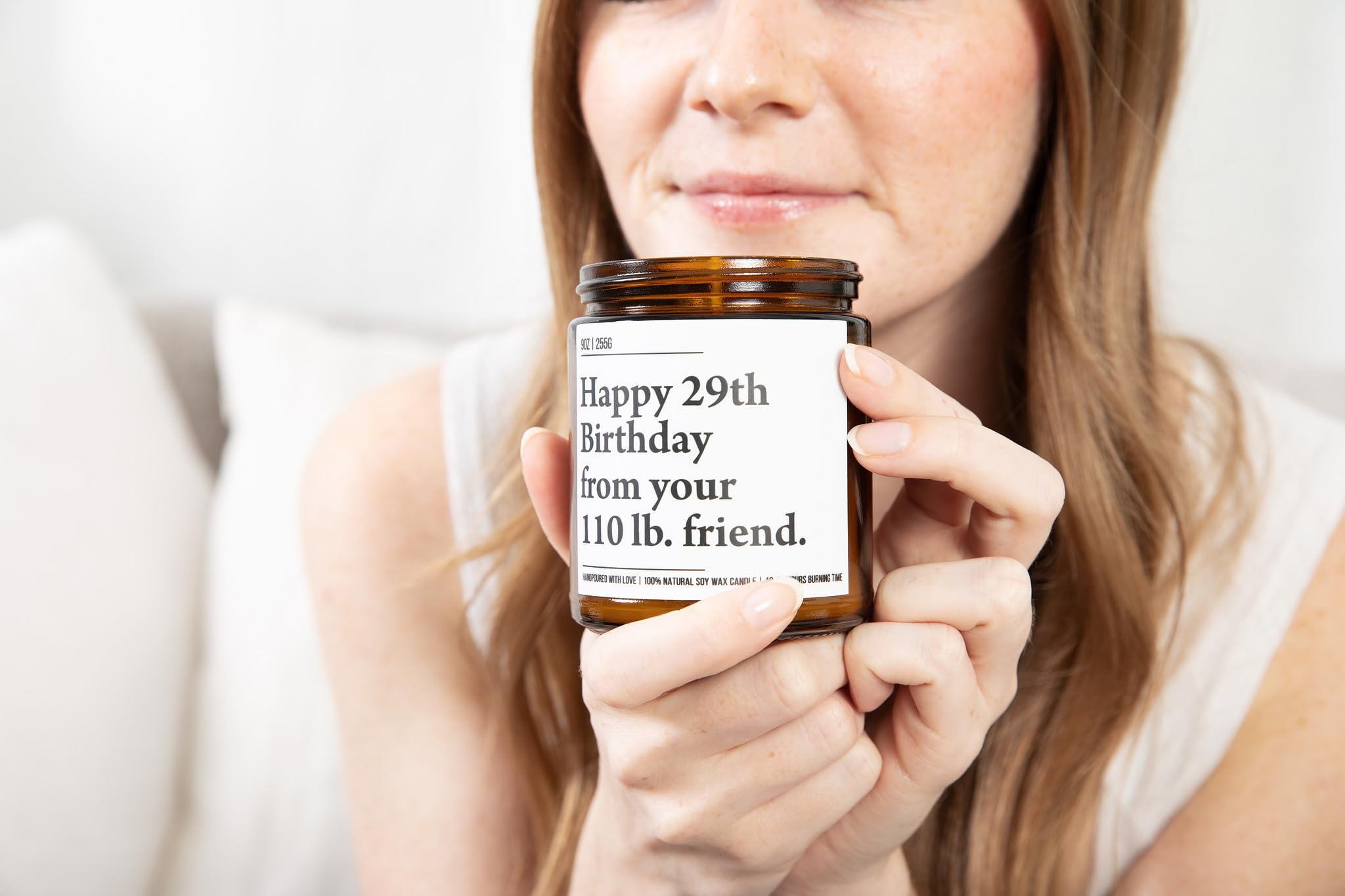 Happy 29th Birthday from Your 110 lb Friend - Funny Best Friend Birthday Gifts for Women - 30th 40th 50th 60th Year Old Party Supplies Decorations for Bestie, Sister, Her - 9oz Natural Soy Wax Candle