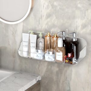 feptuase acrylic shower shelves, clear bathroom shelves, wall mount organizer, no drilling transparent, self adhesive shower caddy for bathroom ＆ kitchen storage (12.6" x 4.33" x 3.54")