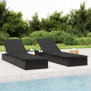 anychole patio sun loungers sunbed 1 pc with cushion black 79.1"x21.7"x24.4" poly rattan,outdoor patio sunbed with adjustable cushioned lounger for poolside comfort