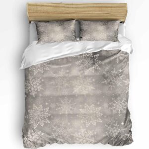 grey christmas snowflakes bedding cal king duvet cover set 3 piece,microfiber soft comforter quilt cover with 2 packs pillow cases washable for all seasons bedroom rustic country winter holiday