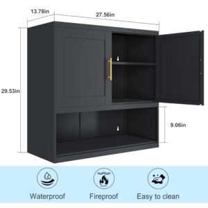 erosoei Metal Bathroom Cabinet Wall Mounted，Hanging Cabinet with 2Door and Adjustable Shelves，Over The Toilet Storage Medicine Cabinets for Bathroom，Laundry Room，Kitchen