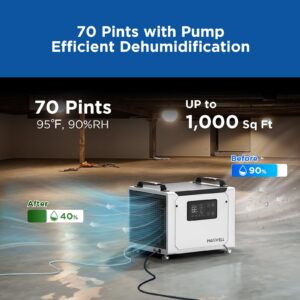 Moiswell 70 Pints Commercial Dehumidifier with Pump, Portable Crawl Space Dehumidifier for Basement and Home, Energy Star Most Efficient Certified, Automatic Defrost