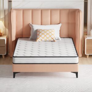 6 inch full size mattress with innerspring and foam, hybrid mattress full with fiberglass free, medium firm spring mattress, full size mattress in a box, pressure relief, 75"l x 54"w x 6"th, white