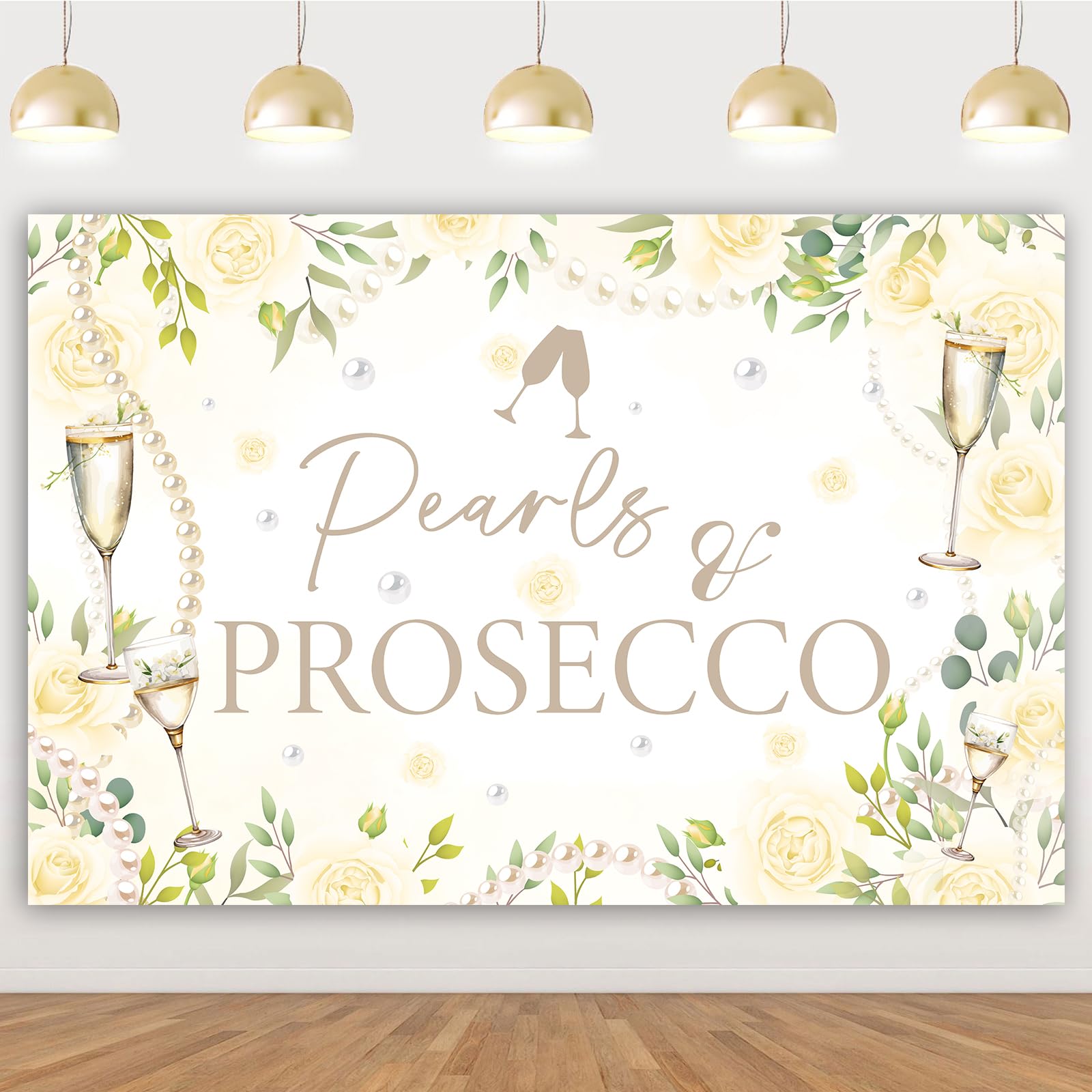 Balterever Pearls and Prosecco Bridal Shower Backdrop Decorations 3 * 5 ft Floral Champagne Bachelorette Party Banner Decorations for Women Bachelorette Wedding Engagement Party