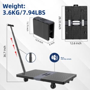 Platform Truck, Folding Trolley, 330 lb Capacity Heavy Duty Trolley with Folding Handbags, Telescoping Handlebar Platform Trolley for Luggage, Traveling, Moving, Shopping, Office (Black)