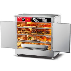 pyy hot box food warmer - 4 tier commercial catering warming cabinet for pizza pretzel, electric countertop heating machine for restaurant, stainless steel dual door with water tray and thermometer