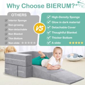 BIERUM Kids Couch, Modular Kids Play Couch with Blanket, Kids Sofa Couch with Glow Effects for Playroom & Indoor, Convertible Toddler Couch for Girls and Boys