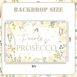 Balterever Pearls and Prosecco Bridal Shower Backdrop Decorations 3 * 5 ft Floral Champagne Bachelorette Party Banner Decorations for Women Bachelorette Wedding Engagement Party