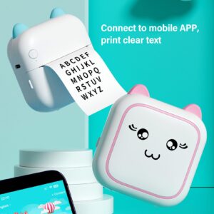 XMEYE Mini Printer Portable, Small Inkless Sticker Maker Machine with 8 Rolls Papers, Cute Cartoon Pattern Bluetooth Cordless Thermal Receipt Printers for Learning, Study Notes (Redness)