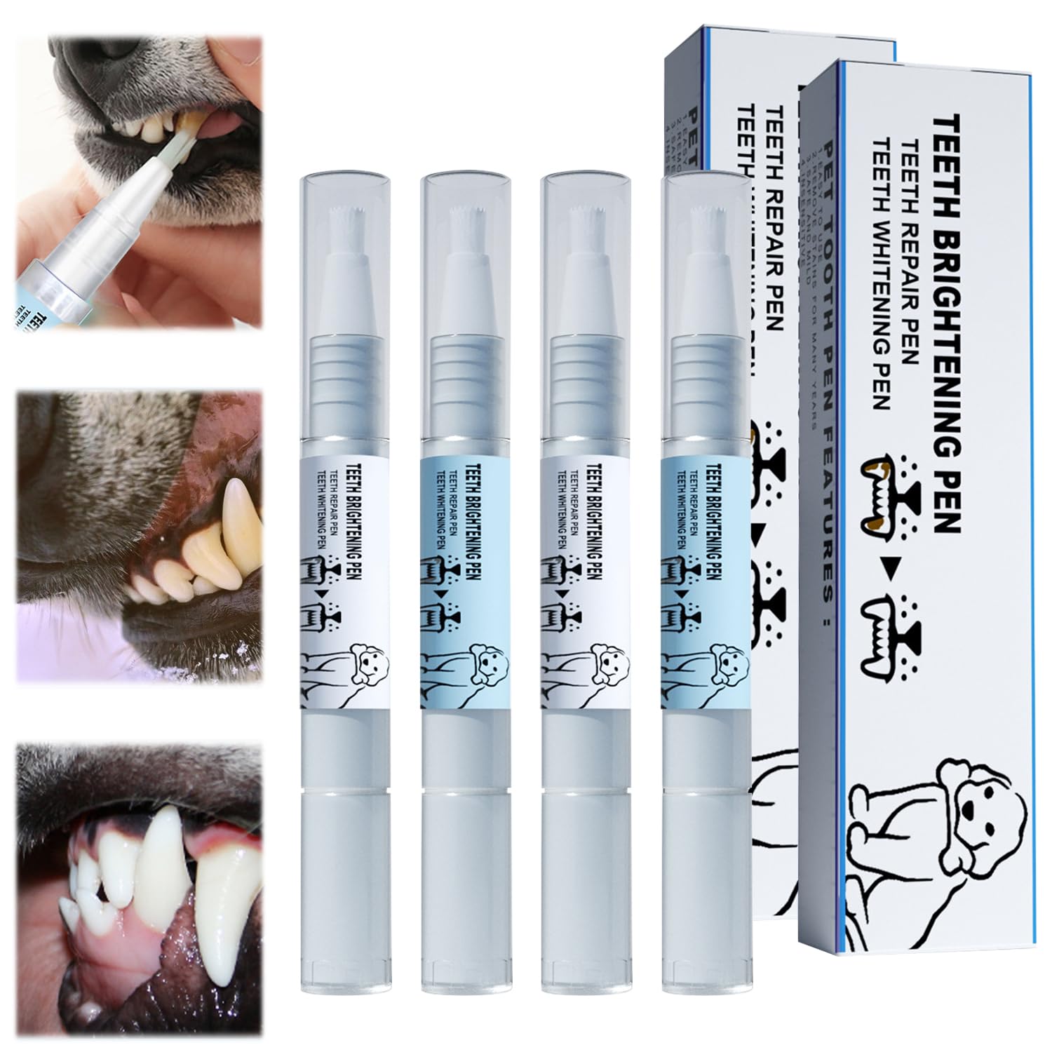 Omaky 4Pcs Pet Toothbrush Pen, 2024 New Upgrade Dog Teeth Cleaning Pen, Pet Teeth Repairing Kit, Cat/Dog Teeth Brightening Pen for Pet Dental Care Fresh Breath