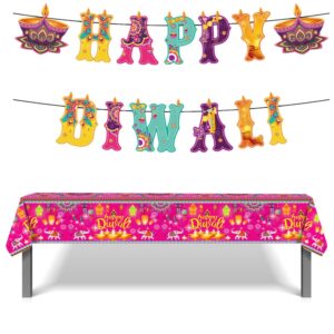 KYMY Happy Diwali Hanging Banner, Deepavali Rangoli Themed Hanging Pennants Wall Sign, Indian Festival of Lights Paper Cards Banner for India Festival Diwali Party Decorations