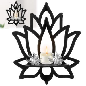 lyiyeyan water lily flower corner shelves wooden lotus crystal shelf black wall crystal display shelf decorative lotus floating shelf wall hanging shelves for bedrooms offices living room decoration